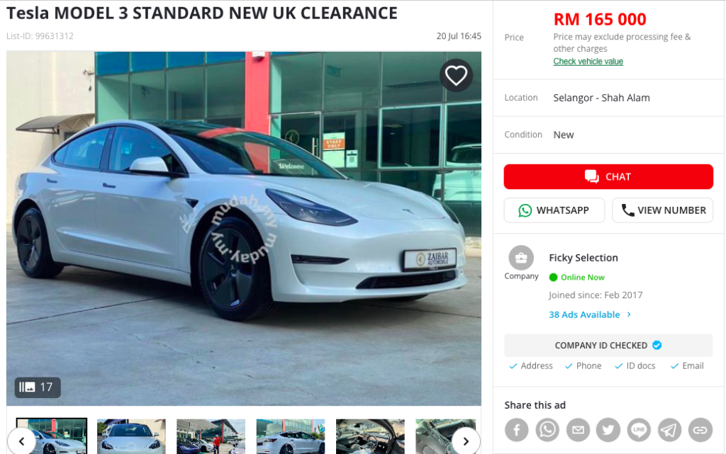 Tesla Model 3 Used Price in Malaysia FALLS To RM135,000 - Automacha