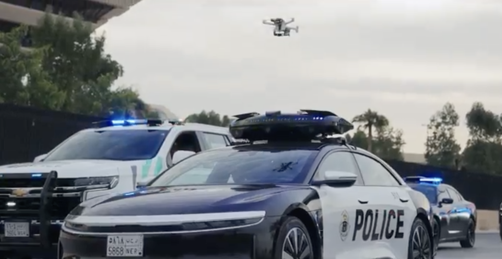 Saudi Arabia Previews Lucid Air Cop Car With Roof-Mounted UAV - Automacha
